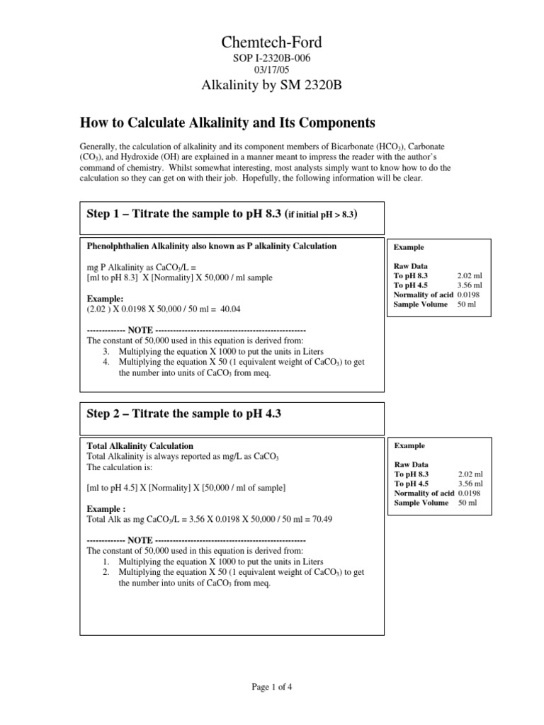 Chemtech-Ford: How To Calculate Alkalinity and Its Components | PDF ...