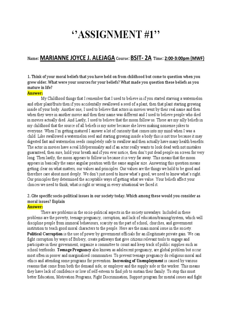 'ASSIGNMENT #1'': Marianne Joyce J. Alejaga Bsit-2A | Download Free PDF | Abraham | Morality