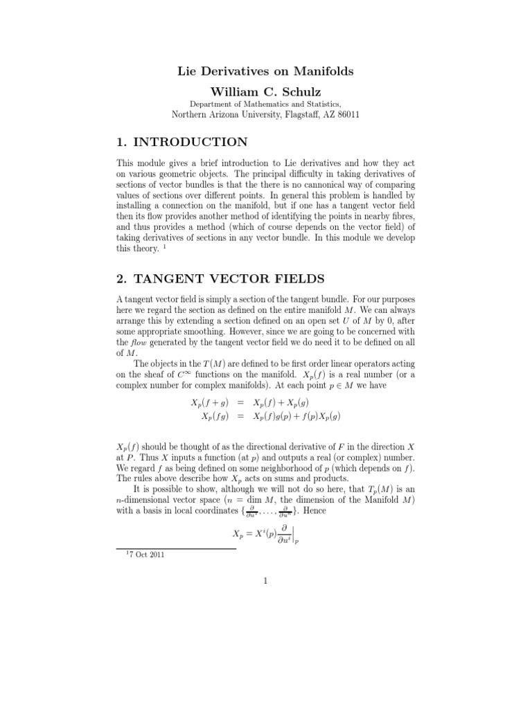 Lie Derivatives On Manifolds | PDF | Derivative | Vector Space