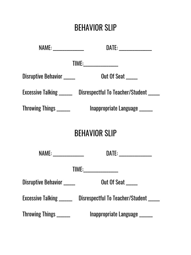 Behavior Slip | PDF | Wellness