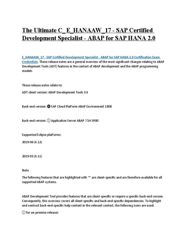 The Ultimate C - E - HANAAW - 17 - SAP Certified Development Specialist - ABAP For SAP HANA 2.0 ...