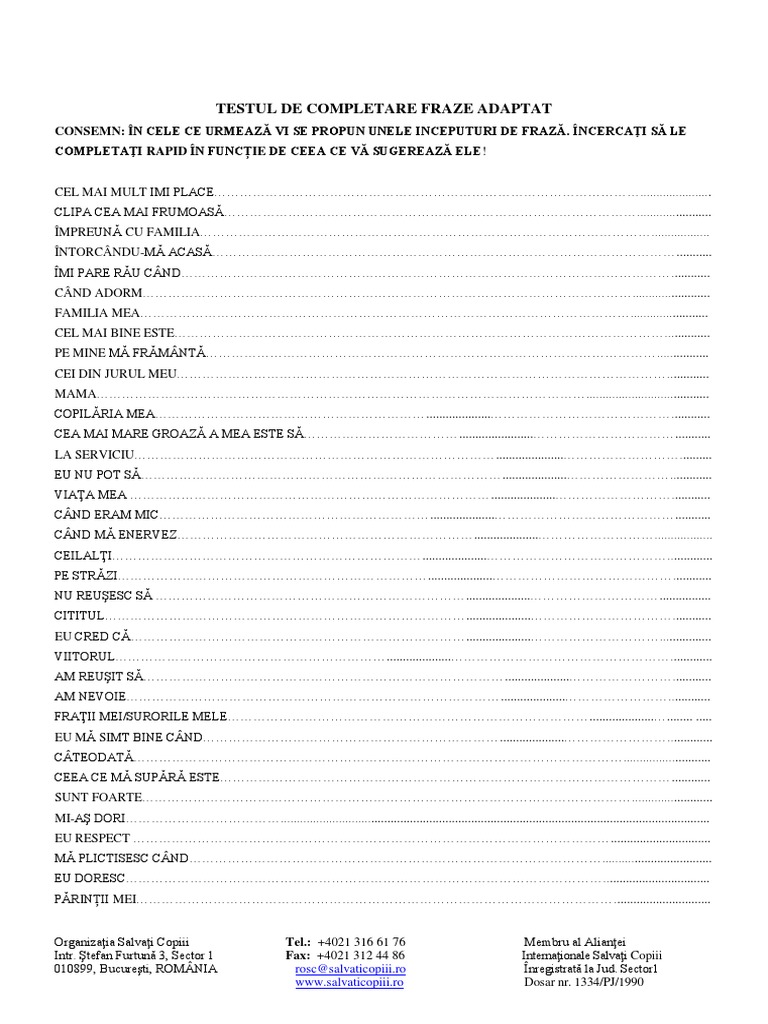 Testul de Completare Fraze Rotter | PDF