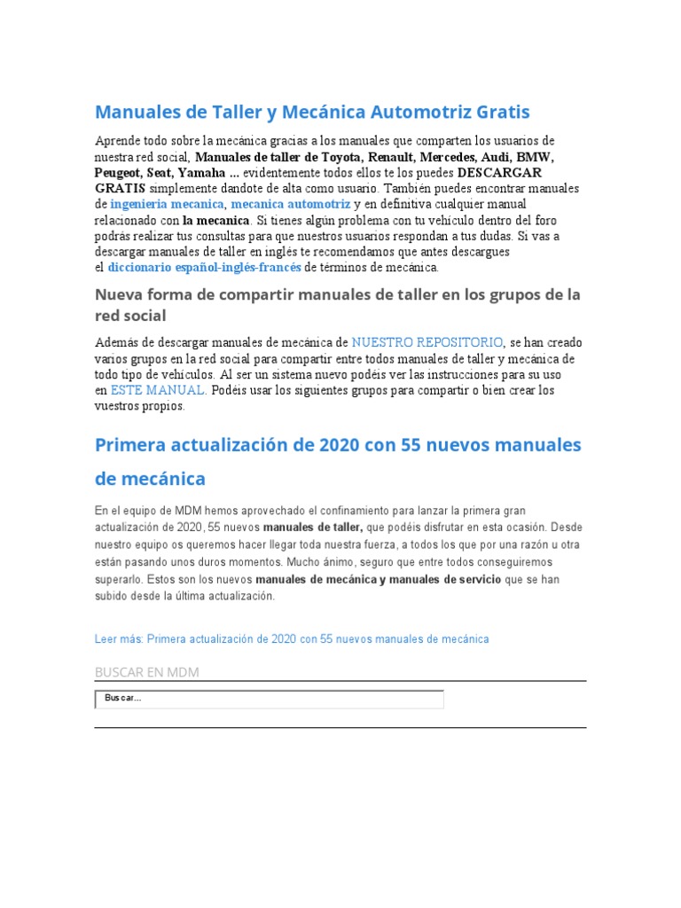 Manuales de Taller y Mecánica Automotriz Gratis | PDF | Vehículo de ...