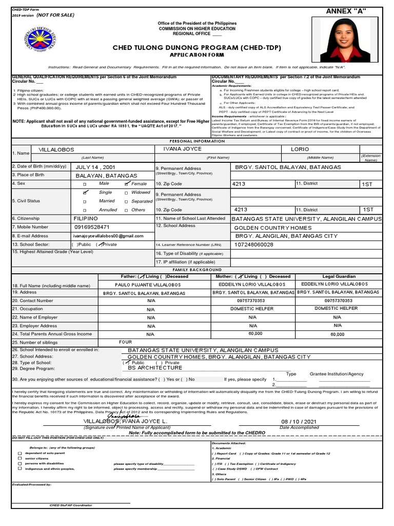 CHED TDP Application Form | PDF | Justice | Crime & Violence