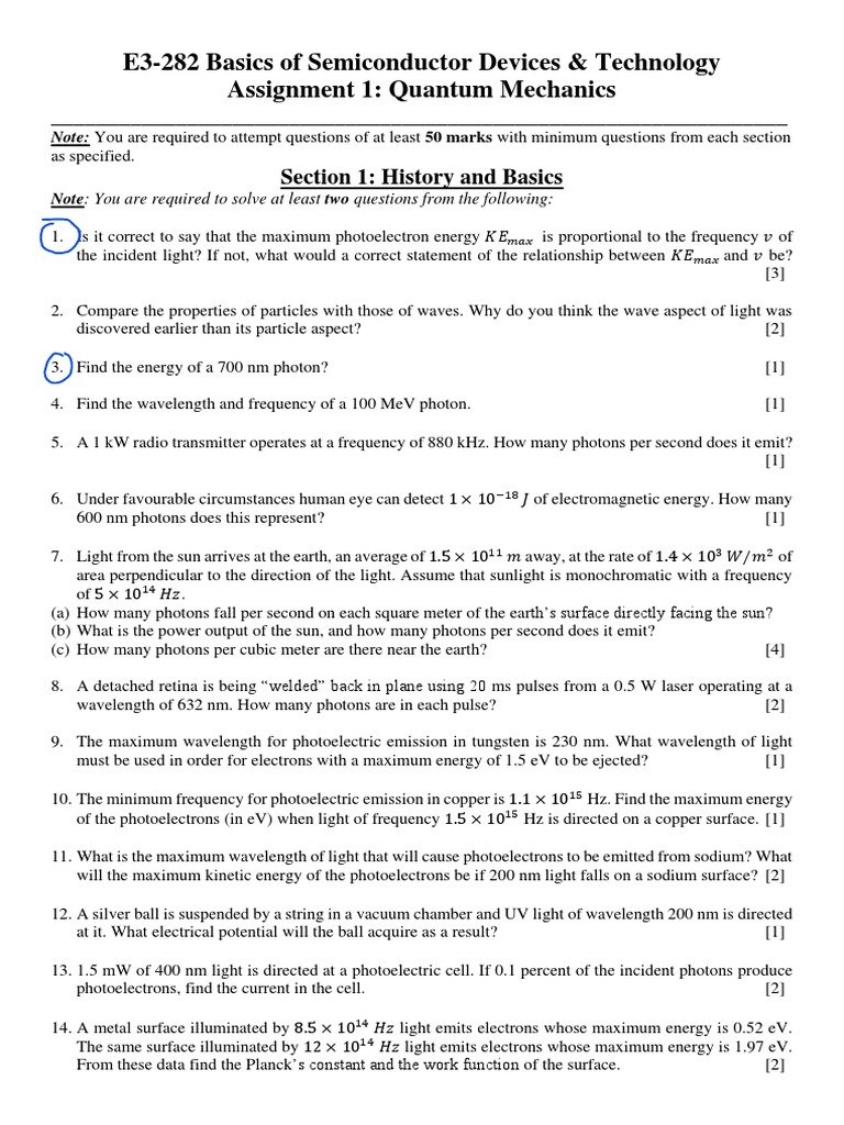 Quantum Mechanics Assignment Overview | PDF | Photoelectric Effect | Electronvolt