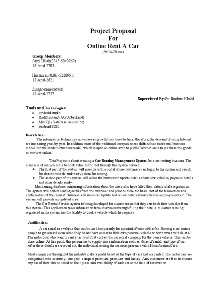 Project Proposal For Online Rent A Car: Group Members | PDF | Car ...