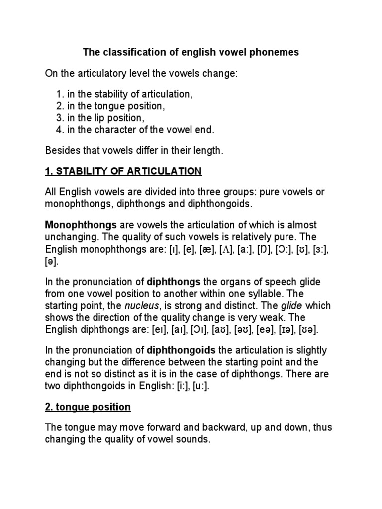 The Classification of English Vowel Phonemes | PDF | Vowel | Syllable