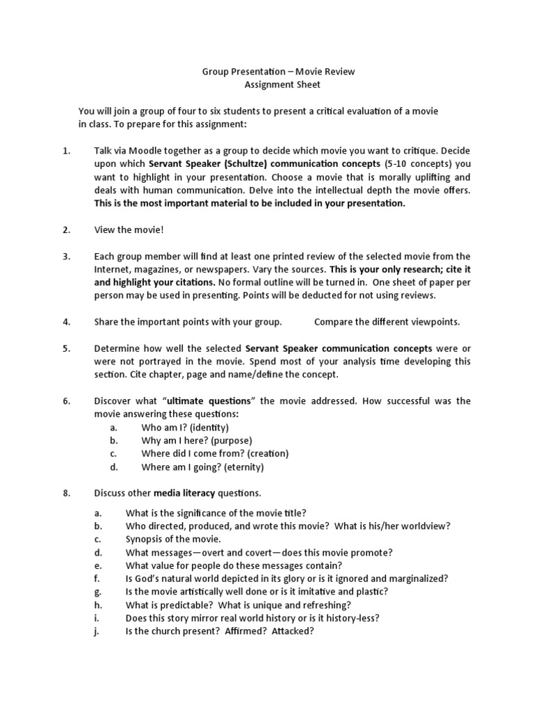 Movie Review Group Presentation Guide | PDF | Mass Media | Communication