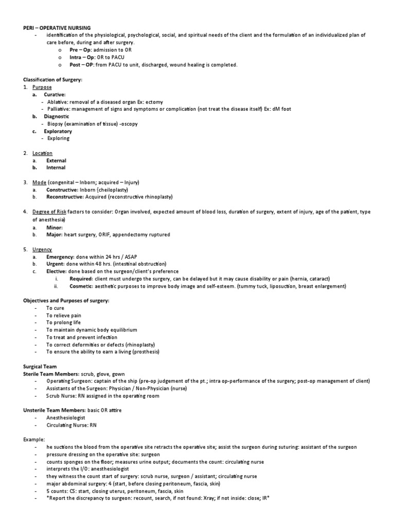 Perioperative Notes | PDF | Surgery | Anesthesia