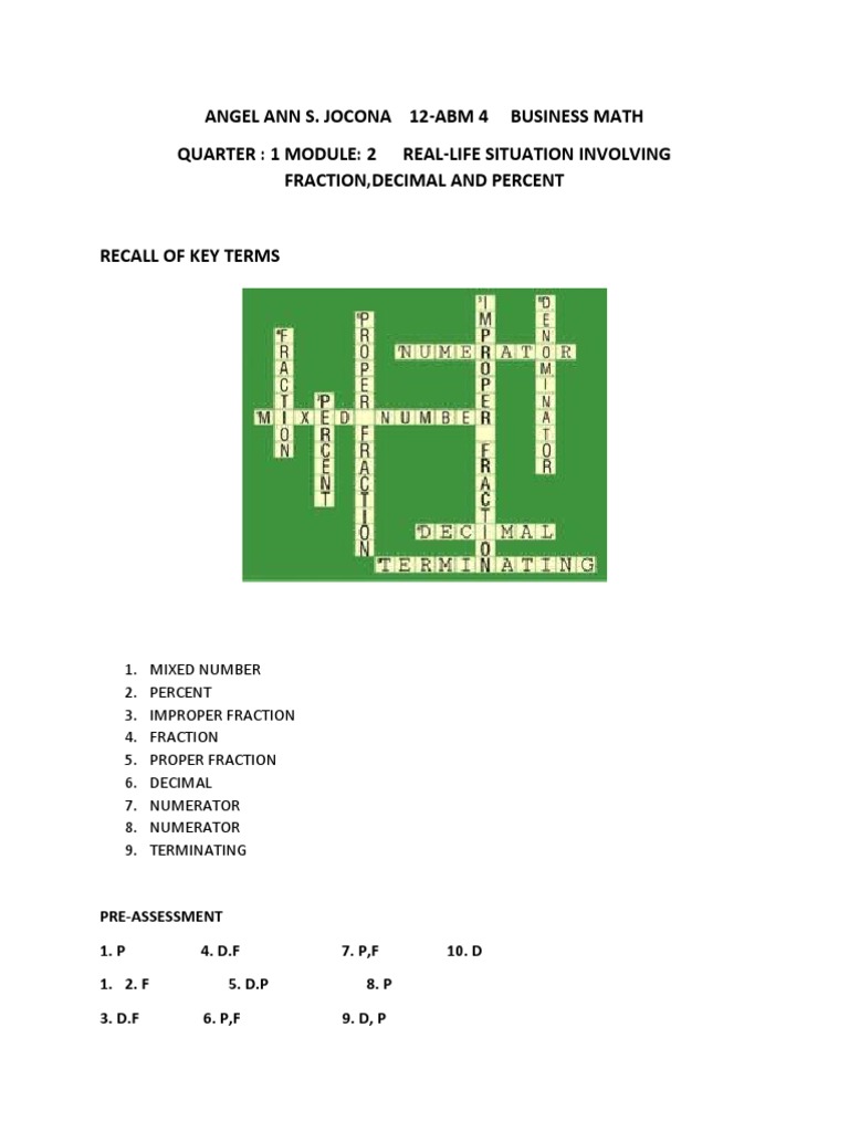 Angel Ann S. Jocona 12-Abm 4 Business Math Quarter: 1 Module: 2 Real ...