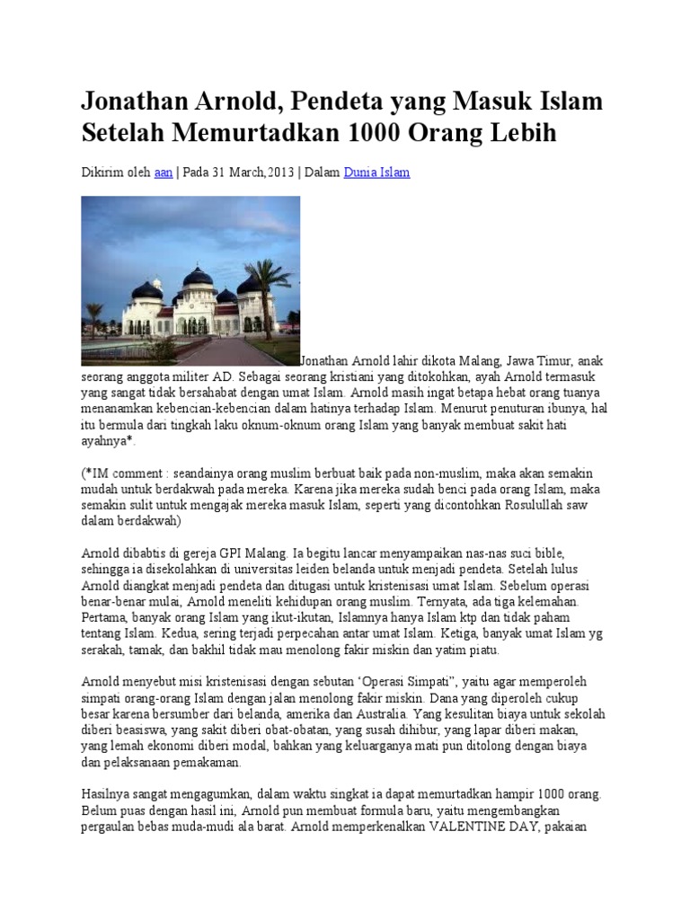 Pendeta Jonathan Arnold Jadi Mualaf | PDF | Ilmu Sosial | Agama ...
