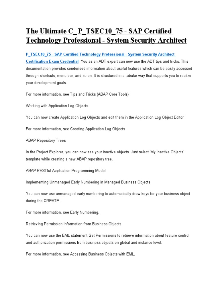 The Ultimate C - P - TSEC10 - 75 - SAP Certified Technology Professional - System Security ...