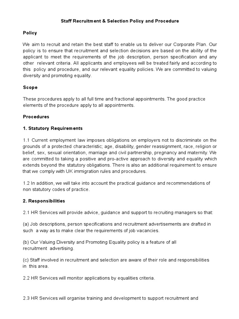 Recruitment and Selection Policy Guide | PDF | Recruitment | Advertising