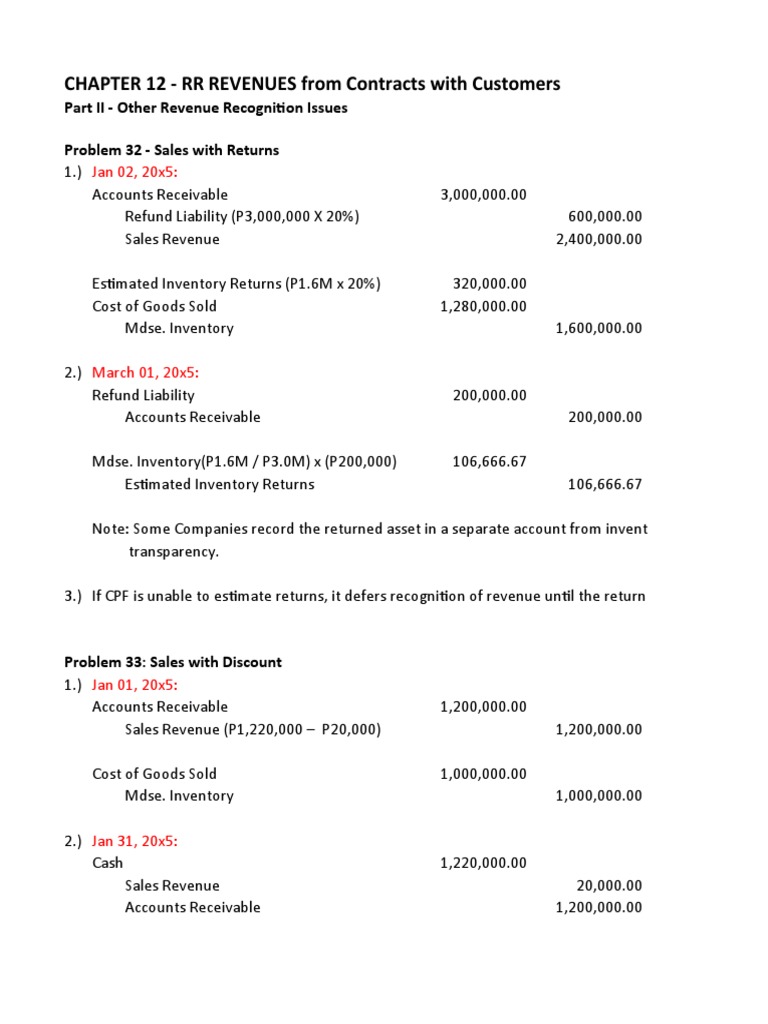 CHAPTER 12 - RR REVENUES From Contracts With Customers: Jan 02, 20x5 ...