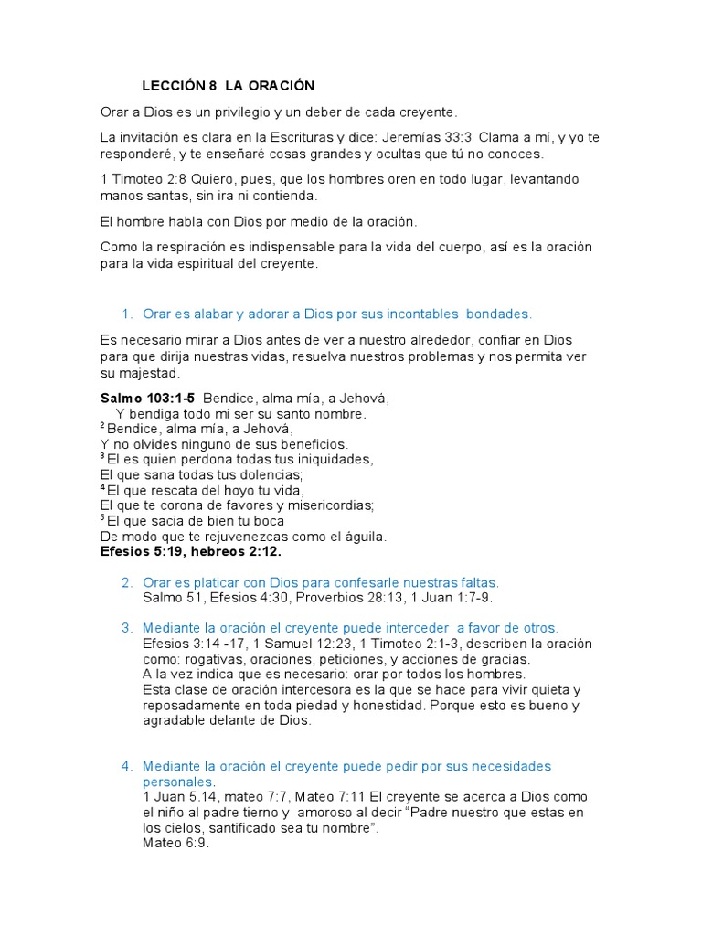 LECCIÓN 8 LA ORACIÓN | PDF | Oración | Creencia religiosa y doctrina
