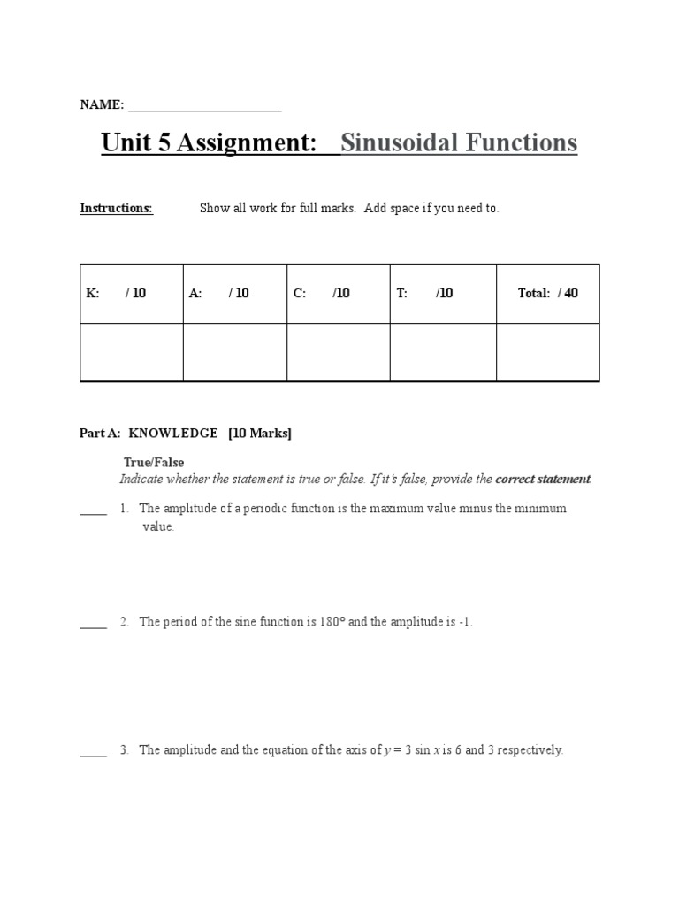 MCR3U Sinusoidal Functions Test | PDF | Teaching Methods & Materials ...