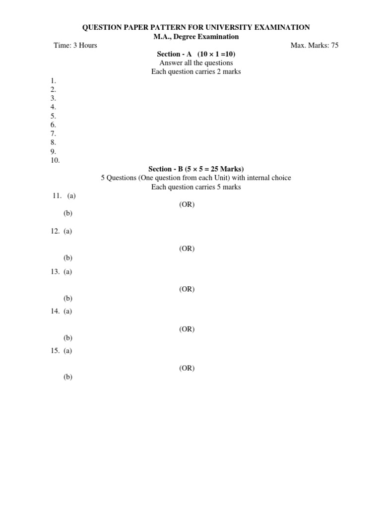 Question Paper Pattern For University Examination M.A., Degree ...