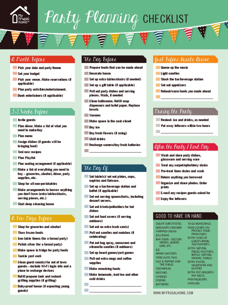 Party Planning Checklist | PDF | Tableware | Food And Drink