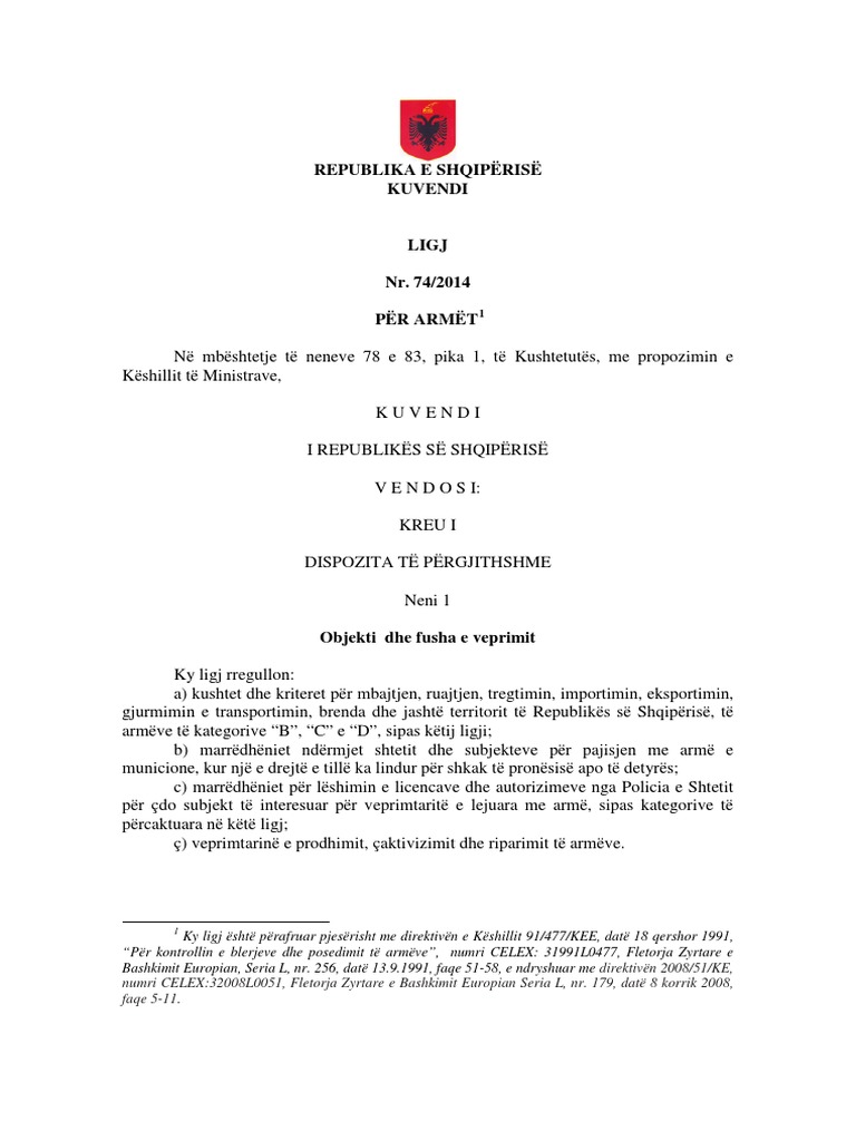 LIGJI NR 74 PER ARMET | PDF