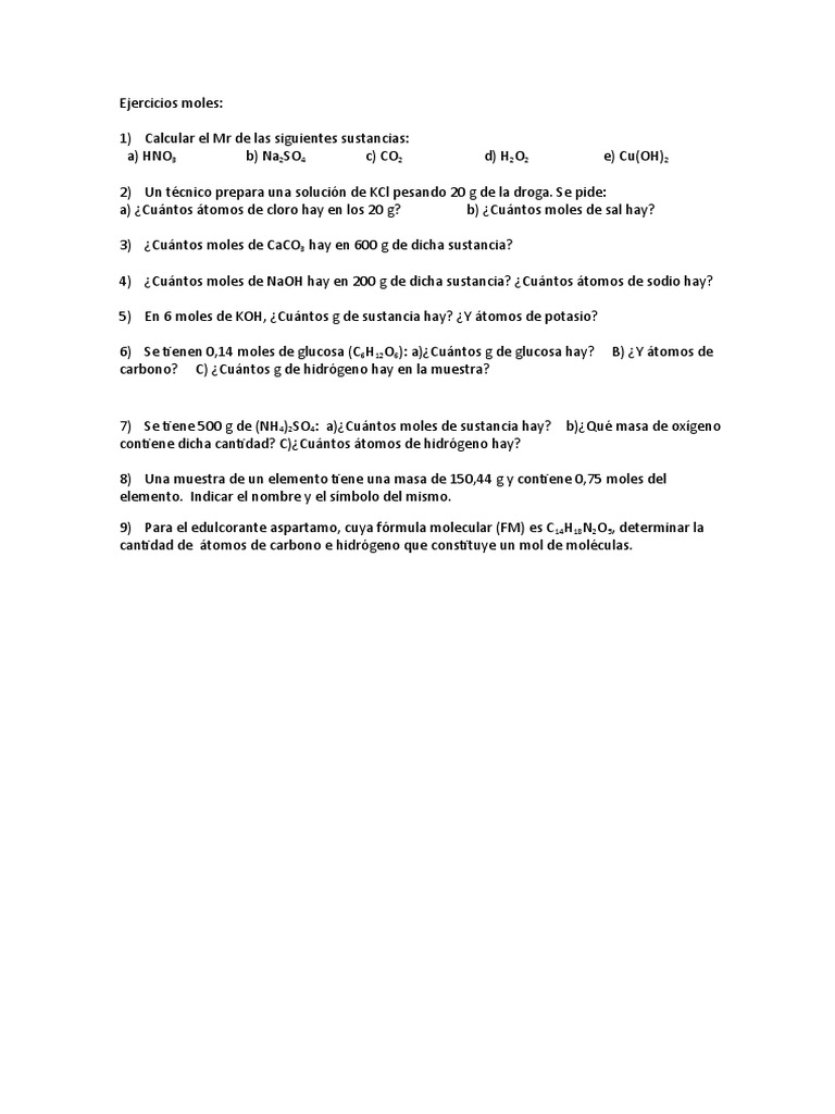 Ejercicios Moles | PDF