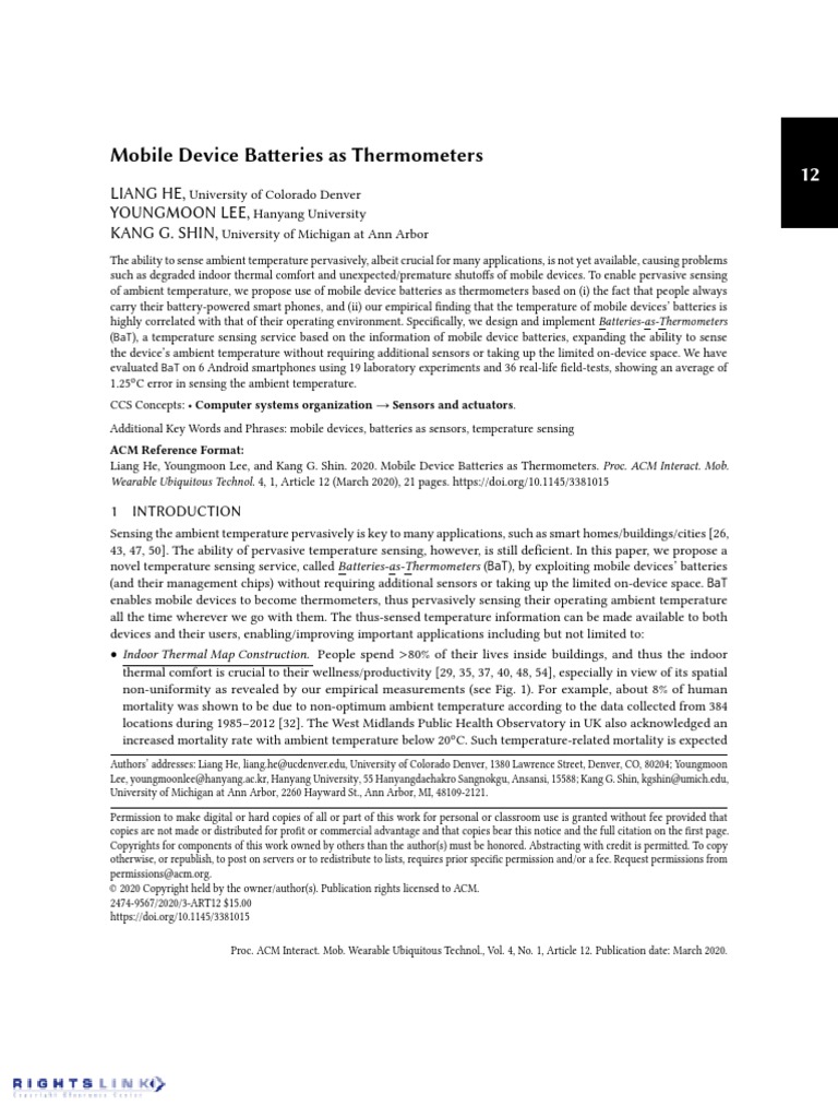 Mobile Device Batteries As Thermometers: Liang He, Youngmoon Lee, Kang ...