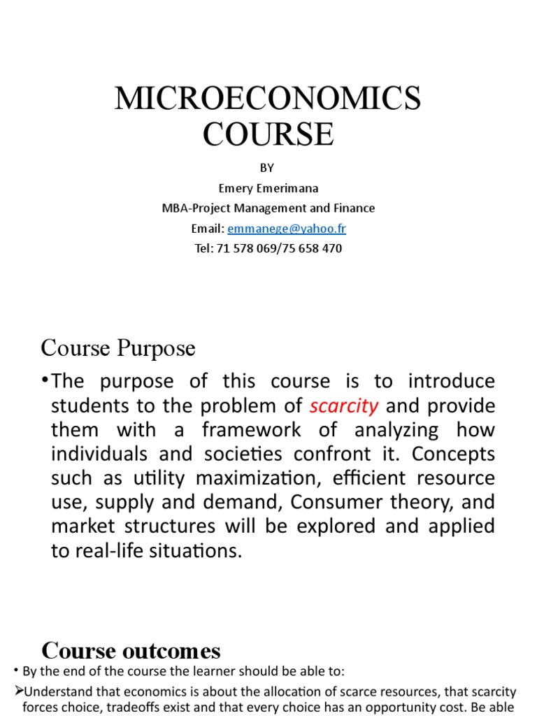 Microeconomics Course: BY Emery Emerimana MBA-Project Management and ...
