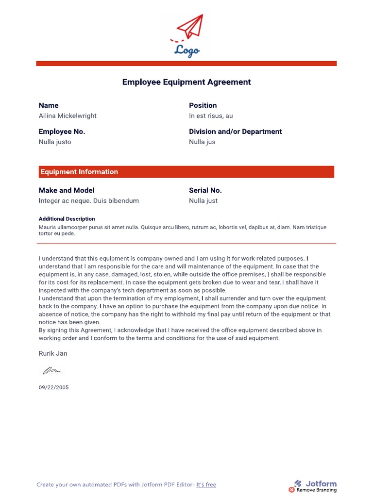 Employee Equipment Agreement | PDF