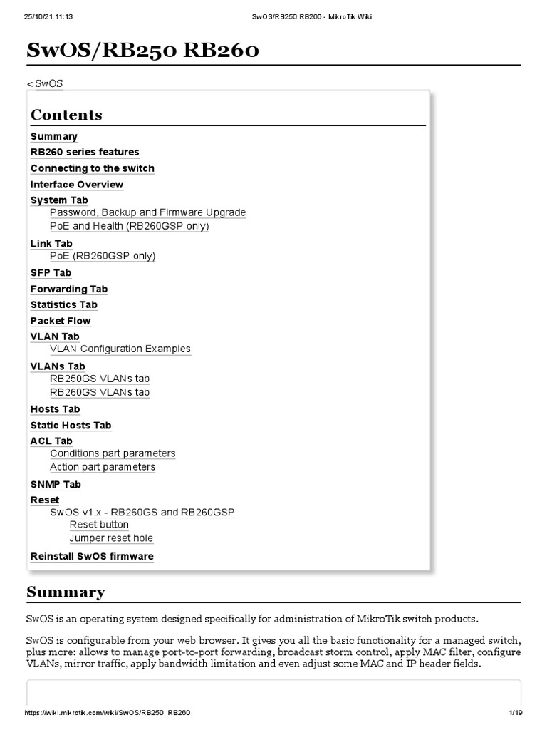 Swos/Rb250 Rb260: Rb260 Series Features Connecting To The Switch ...