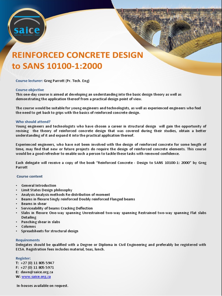 Reinforced Concrete Design To Sans 10100-1-2000 | PDF