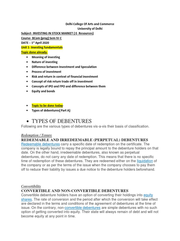 Types of Debentures: Redeemable and Irredeemable (Perpetual) Debentures ...