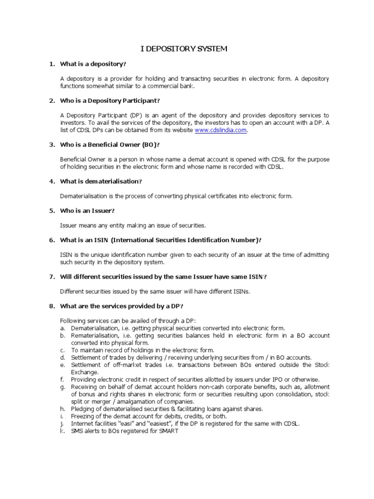 Depository System | PDF