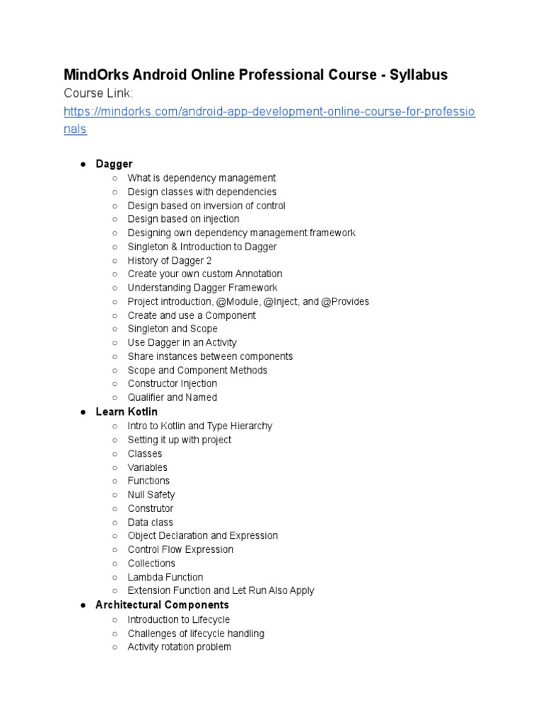 Android Professional Course Syllabus | PDF | Databases | Thread (Computing)