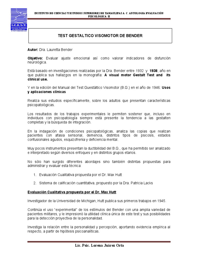 Test Gestaltico Visomotor de Bender | PDF | Las emociones | Esquizofrenia