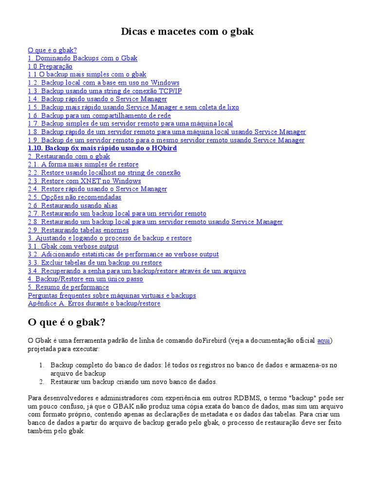 Dicas de Backup e Restore com Gbak | PDF | Servidor (informática ...