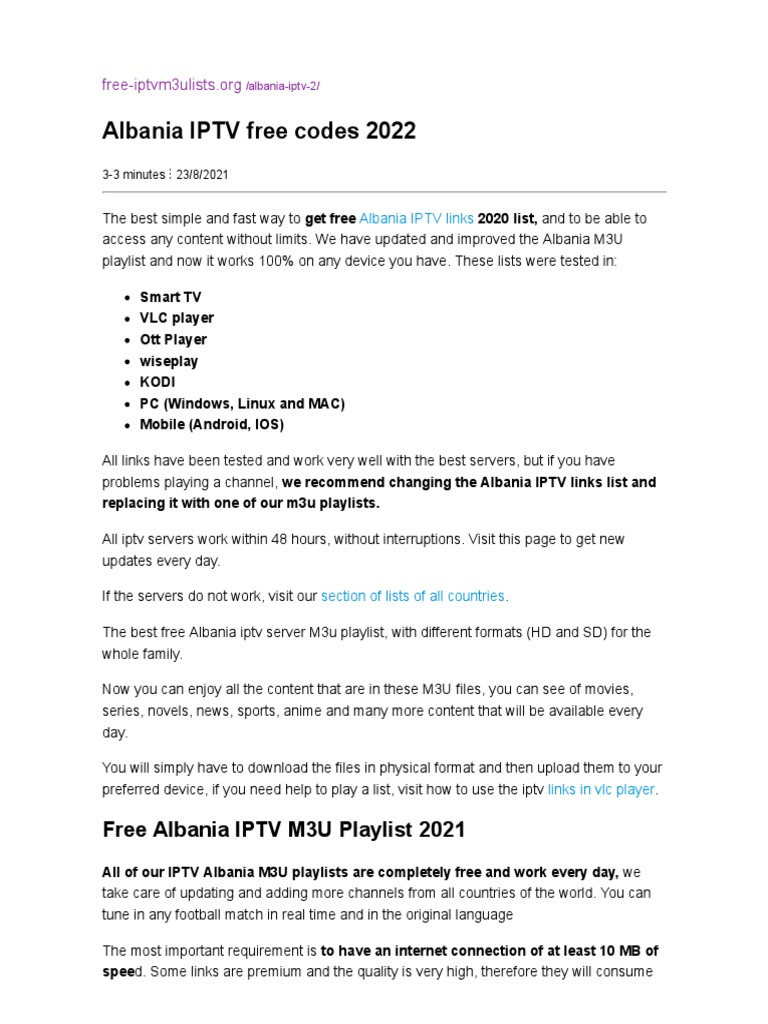 Albania IPTV Free Codes November 2022 | PDF | Computing | Software
