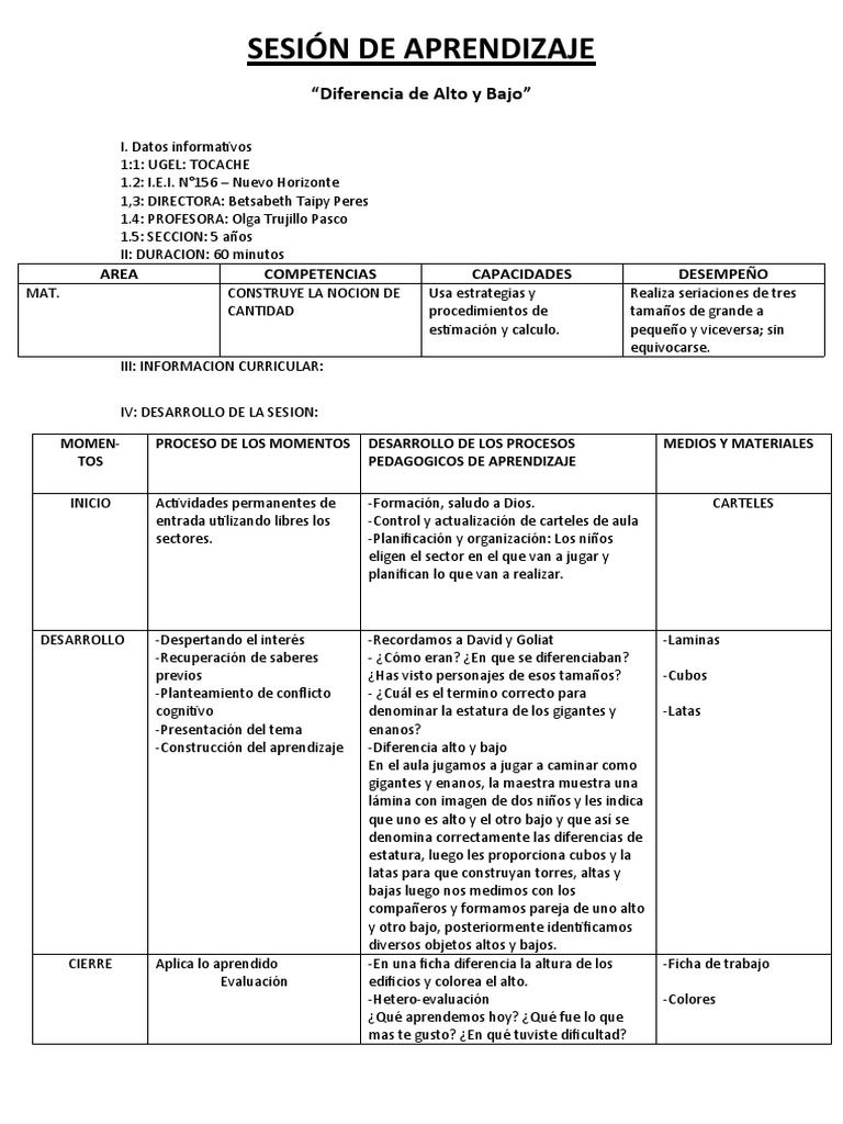 Diferenciando entre lo alto y lo bajo: una sesión de aprendizaje sobre ...