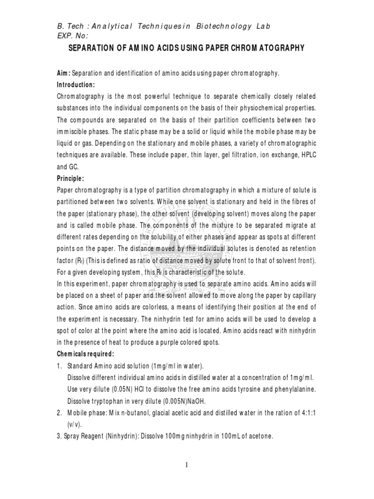 Amino Acids by Paper Chromatography | PDF | Chromatography | High ...