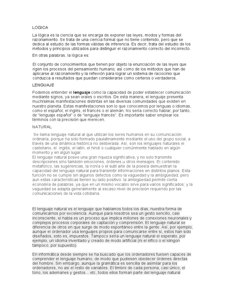 LOGICA Lenguaje Natural | PDF | Razón | Cognición