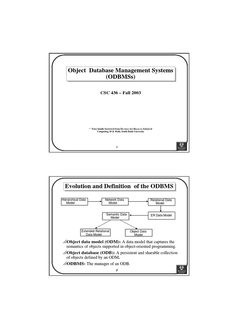 Object Database Management Systems (Odbmss) : CSC 436 - Fall 2003 | PDF ...