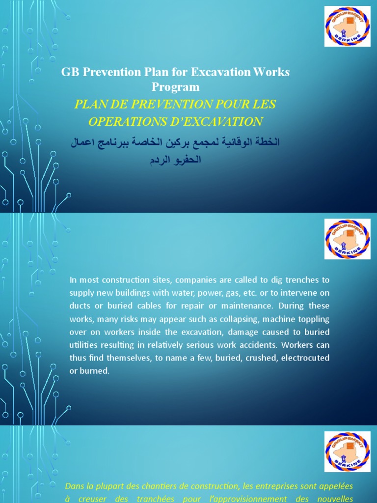 Prevention Plan For Excavation Works Presentation Arabic | PDF