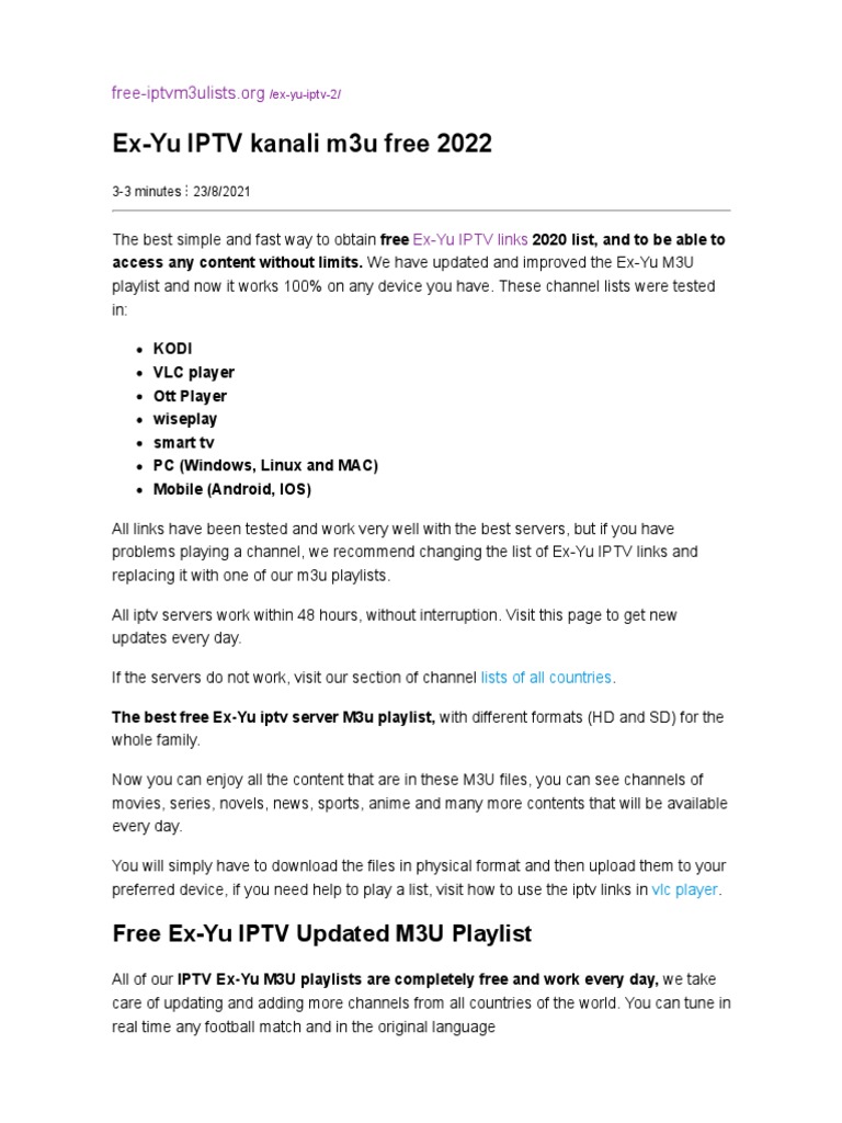 Ex-Yu IPTV Kanali M3u Free September 2022 | PDF