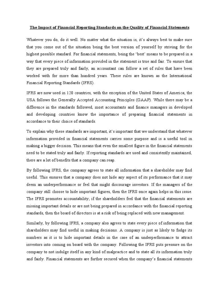 The Impact of Financial Reporting Standards On The Quality of Financial ...