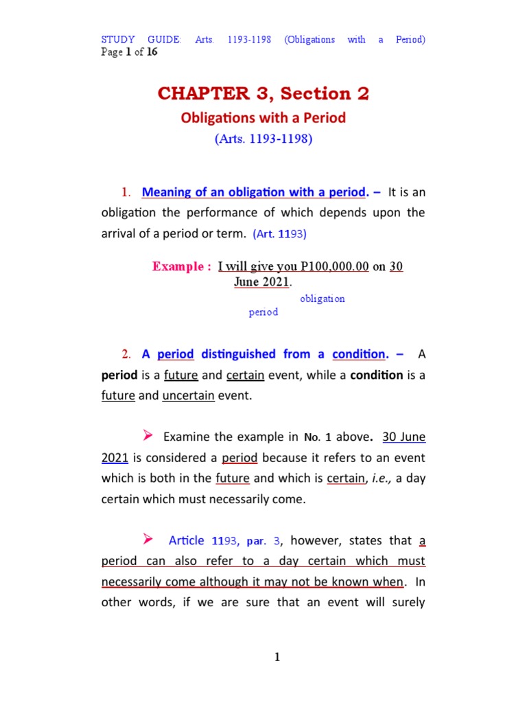 CHAPTER 3, Section 2: Obligations With A Period | PDF | Debtor | Guarantee