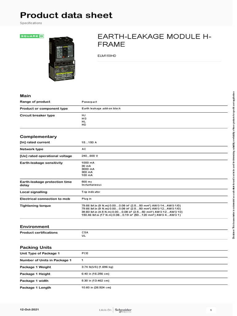 PowerPact H-Frame Moulded Case Circuit Breakers - ELM150HD | PDF ...