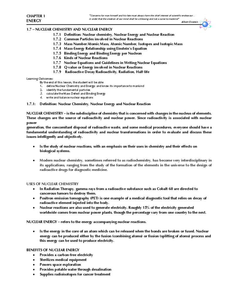 Chemistry For Engineers 1 Energy Topic 04 Nuclear Chemistry 1 | PDF ...
