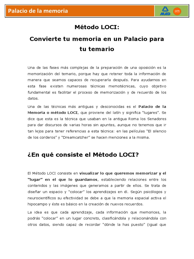 Método LOCI - Info | PDF | Memoria | Procesos mentales