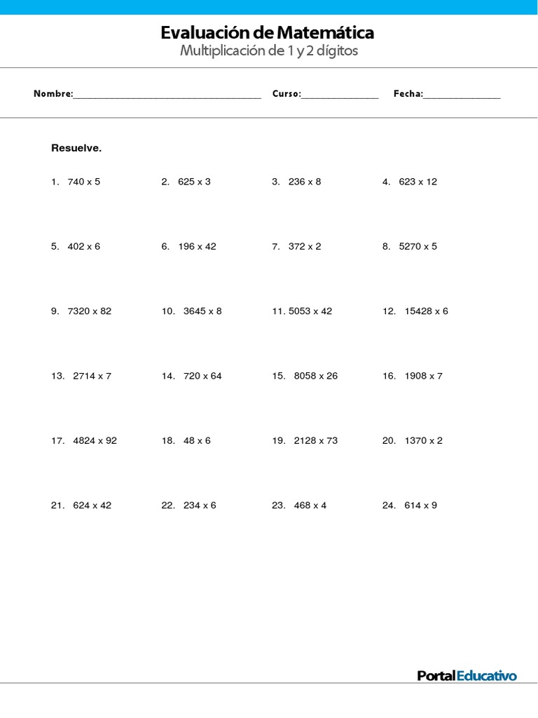 GP3 Multiplicacion 1 2 Digitos | PDF