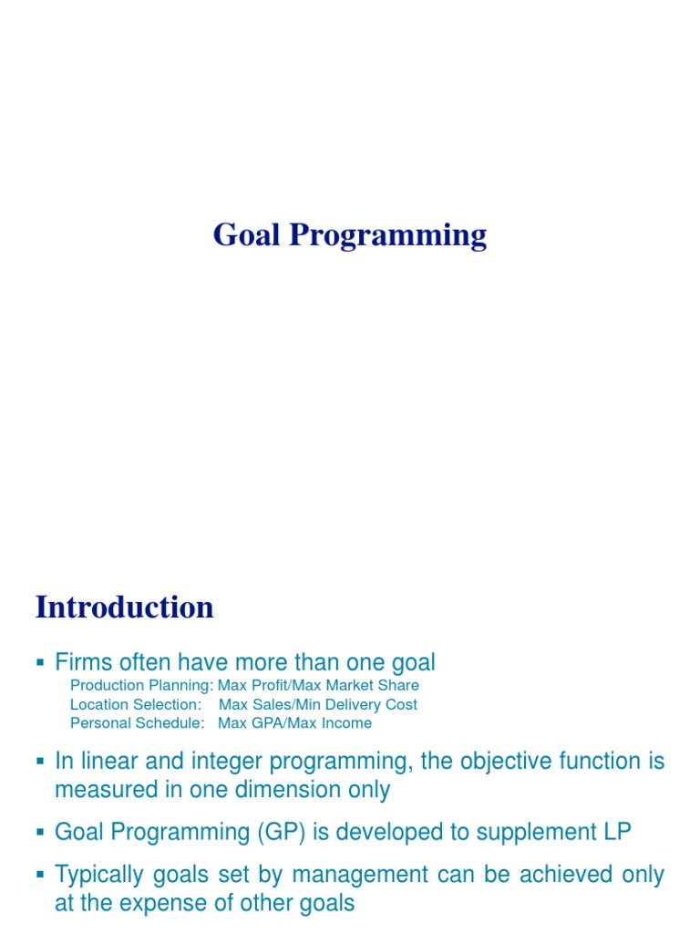 Goal Programming Pdf Linear Programming Applied Mathematics