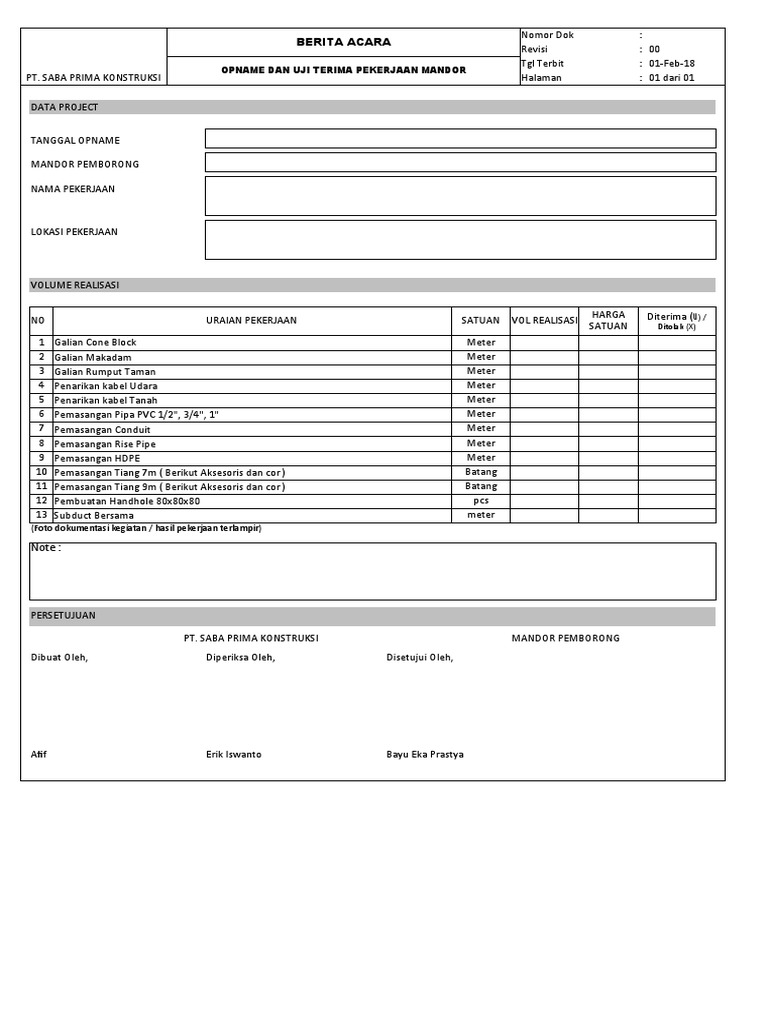 Opname Pekerjaan Jasa Mandor | PDF