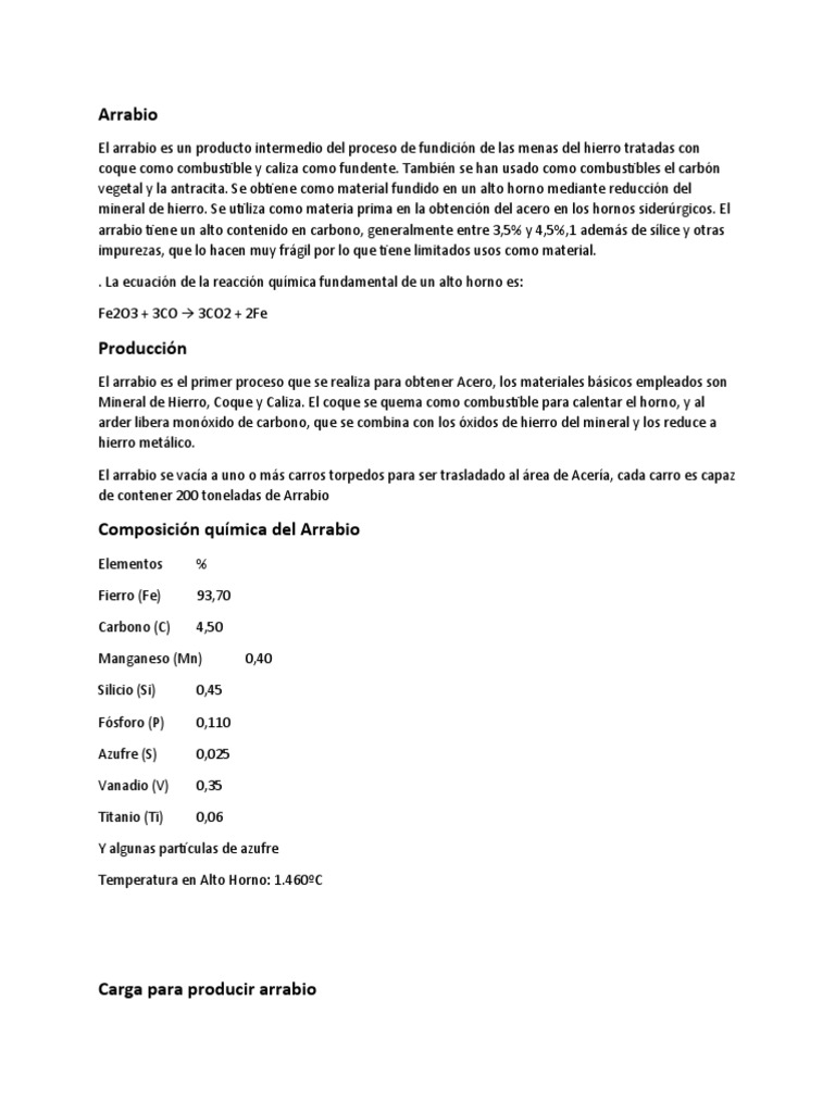 Proceso y Composición del Arrabio | PDF | Arrabio | Hierro